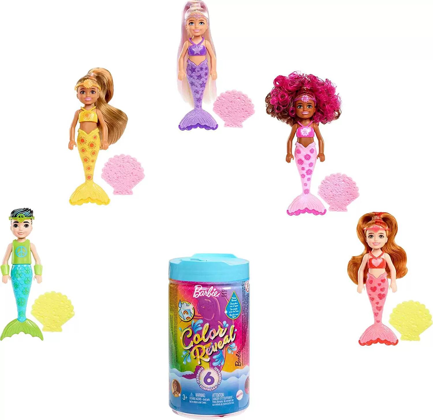 Кукла Barbie водорастворимая Русалочка Маленькая Кэри сюрприз-бокс, меняет цвет в воде