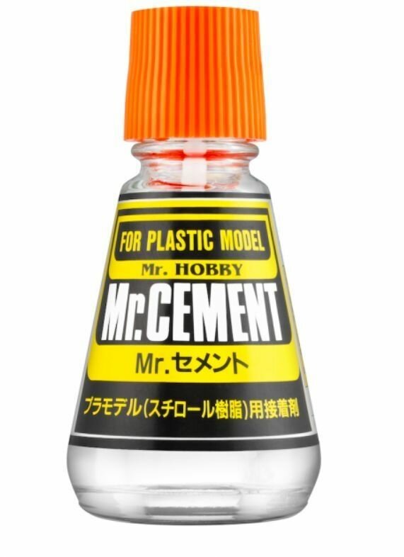 Клей для пластиковых сборных моделей MR.HOBBY Mr.Cement с кисточкой 23 мл, жидкий клей для стендового моделизма Звезда Тамия Академия, стеклянная бутылочка MC-124