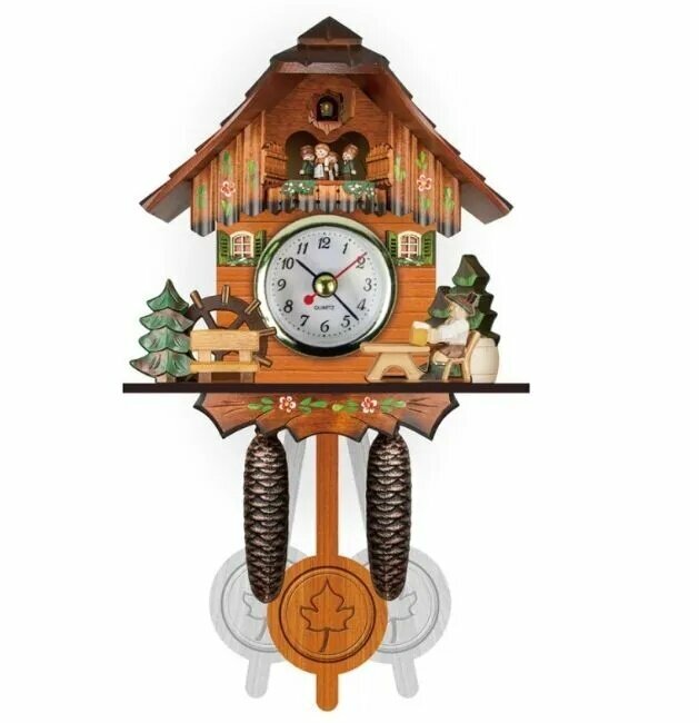 Настенные часы "Механические с кукушкой и подвижными фигурками, завод на 8 дней. Германия", 35 см х 34 см