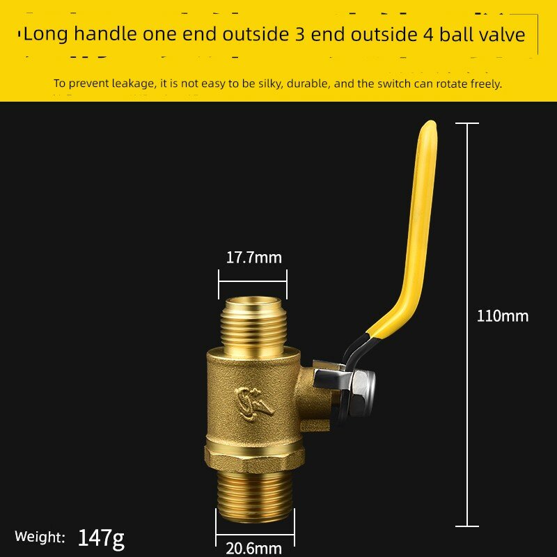 Газовый кран бытовой, утолщенный, трехходовой, 1/2 дюйма, латунный, для природного газа, прочный шаровой кран Длинная