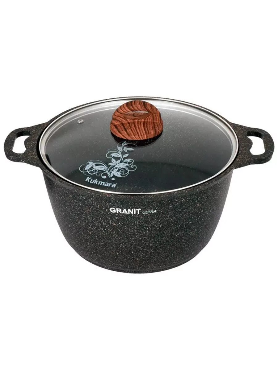 Кастрюля 6 л со стеклянной крышкой, Granit ultra