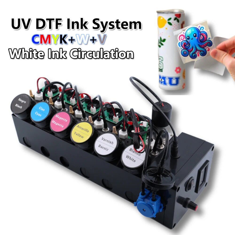 DGYCJLFP Система чернил для принтера DTF 6 цветов с белыми чернилами EU Plug
