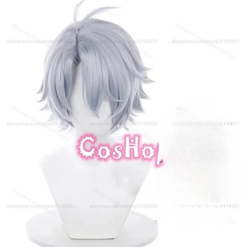 HSR Phainon Косплей Парик 25 см Короткий Серый Синий Парик Аниме Косплей Термостойкий Синтетический Парик для Хэллоуина Карнавальный Костюм Партии