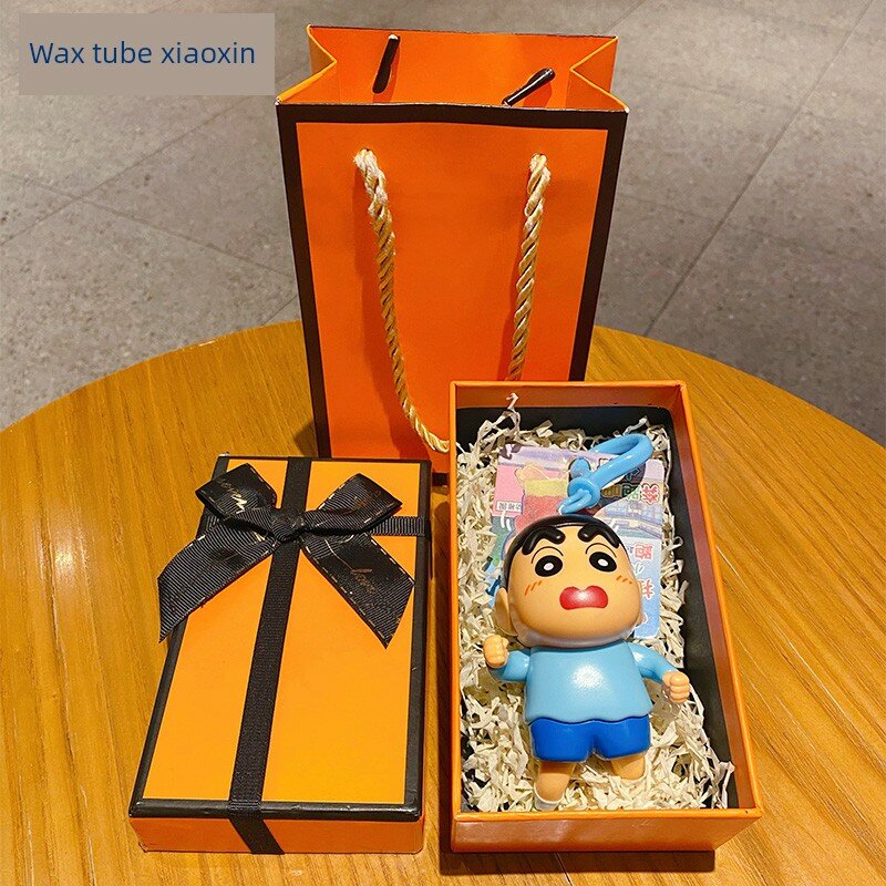 Ключевой брелок с шнурком Crayon Shin-chan в оранжевой подарочной коробке и мешочке - Беги, Шин-чан! Синий для
