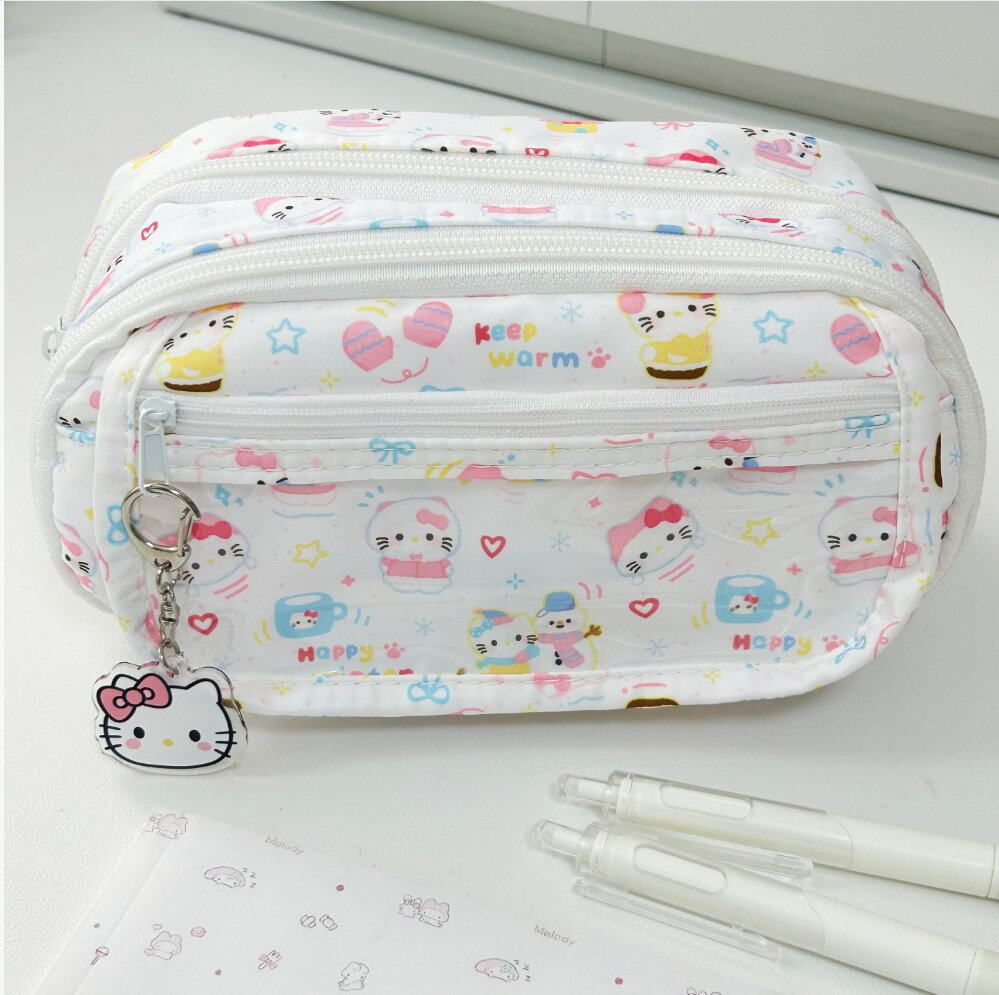 Девчачий белый цветочный пенал KT с котом, маленький цветочный кружевной пенал в стиле Xiaohongshu для студентов