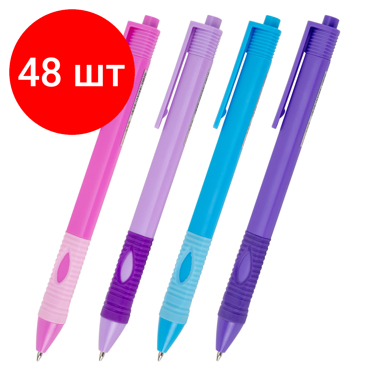 Комплект 48 шт, Ручка шариковая автомат. эргономичная с грипом STAFF "Profit 500 PASTEL COLOR", синяя, узел 0.7 мм, линия письма 0.35 мм, 144492