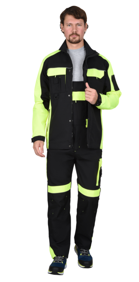 Спецодежда, Костюм рабочий мужской арт. 1490, куртка и полукомбинезон, цвет: черный с лим, размер: 48-50, рост 182-188