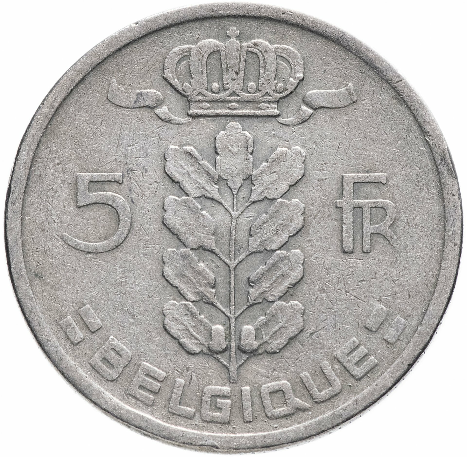 Бельгия 5 франков franc 1948-1981 Надпись на французском - 'BELGIQUE', Мельхиор медь-никель, в сохранности VF-XF