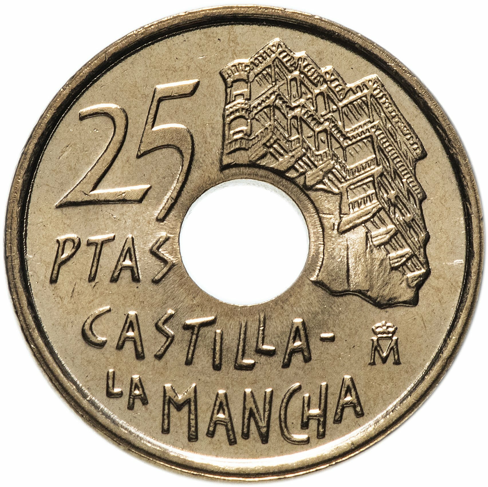 Испания 25 песет pesetas, ptas 1996 "Кастилия - Ла-Манча", Бронза, в сохранности UNC