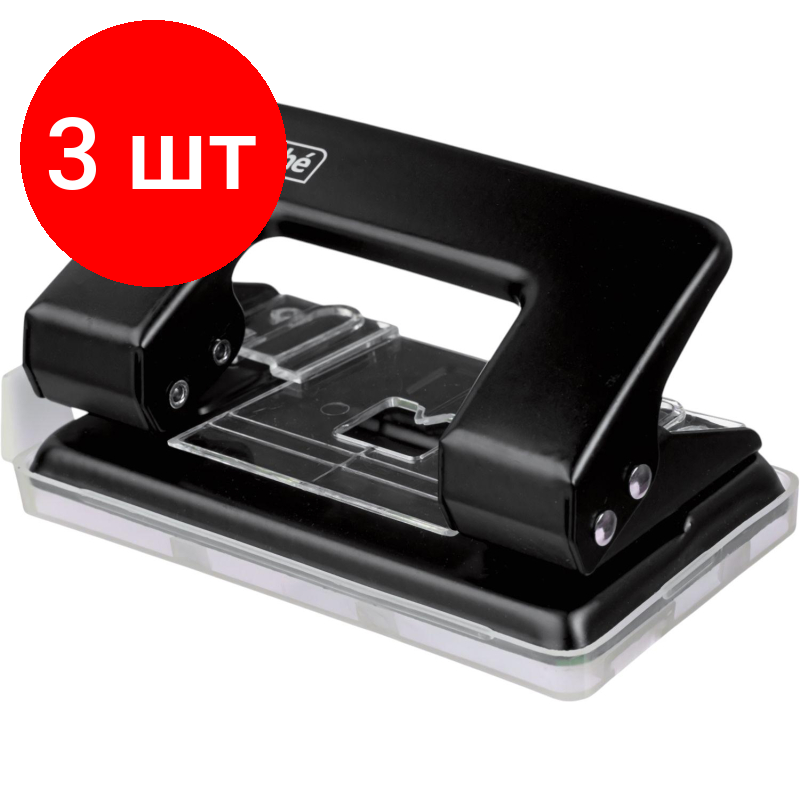 Комплект 3 штук, Дырокол ATTACHE 6304 до 12л. с лин, металл, черный