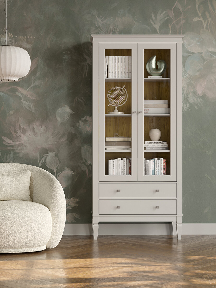 Шкаф для посуды ММЦ Кабинет Ольса-С 202 (белый лак), массив сосны