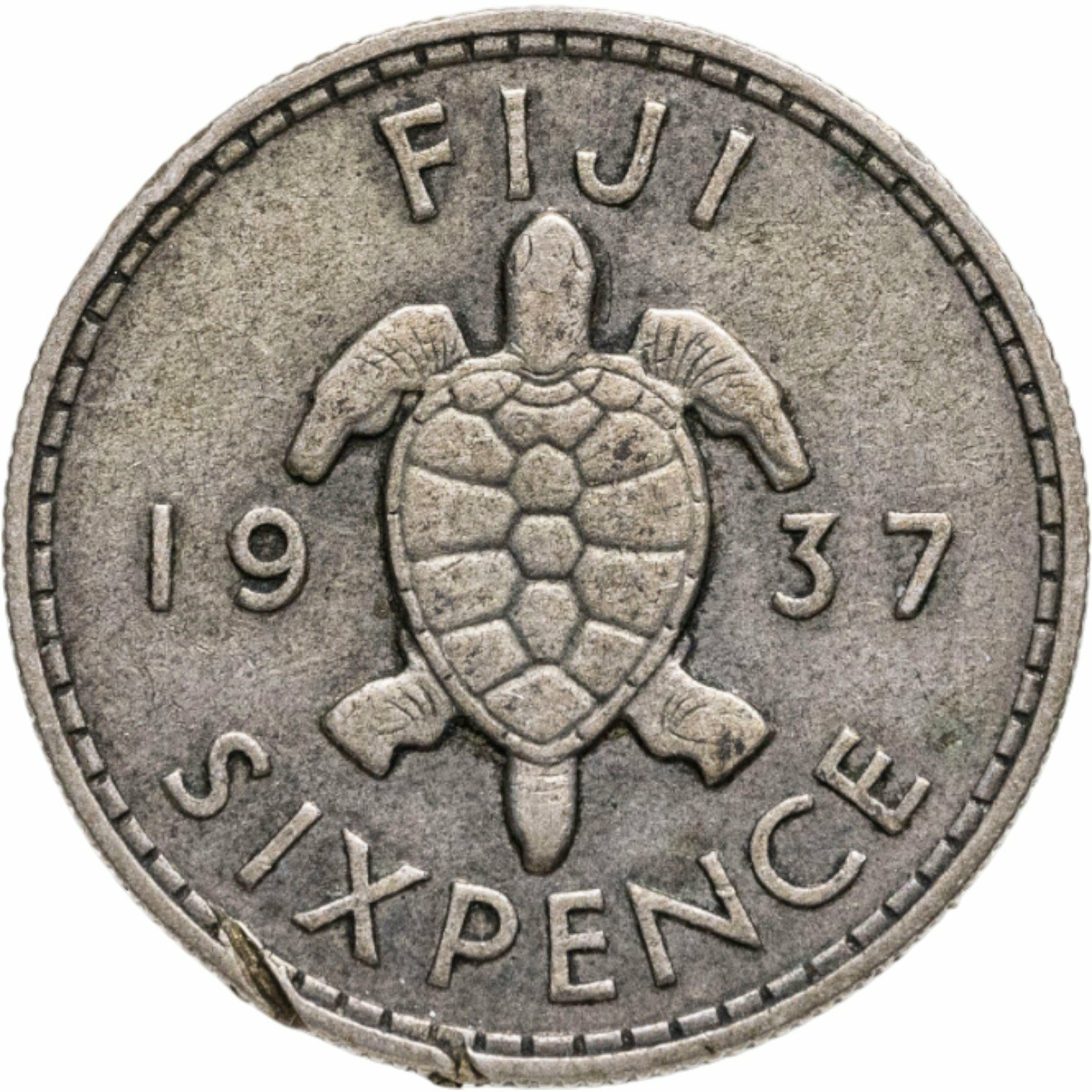 Фиджи 6 пенсов pence 1937, Серебро 500, в сохранности VF-XF