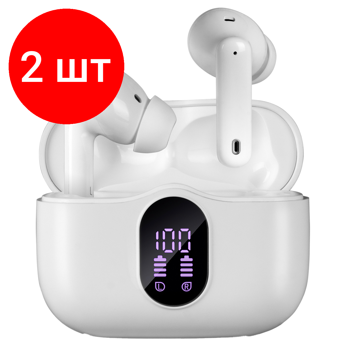 Комплект 2 шт, Наушники с микрофоном беспроводные Sven E-310B, TWS Bluetooth, разъем Type-C, белый