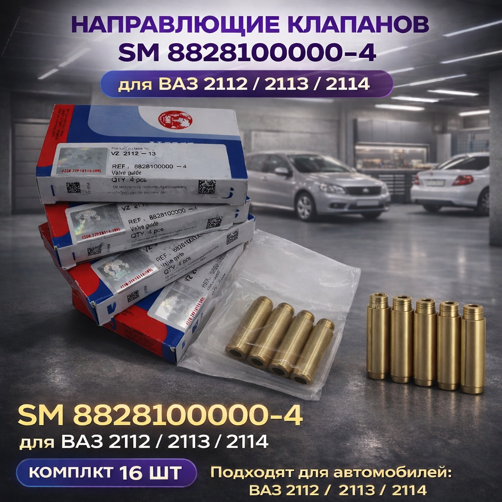 Направляющие клапанов SM 8828100000-4 для ВАЗ 2112 / 2113 / 2114, комплект 16 шт