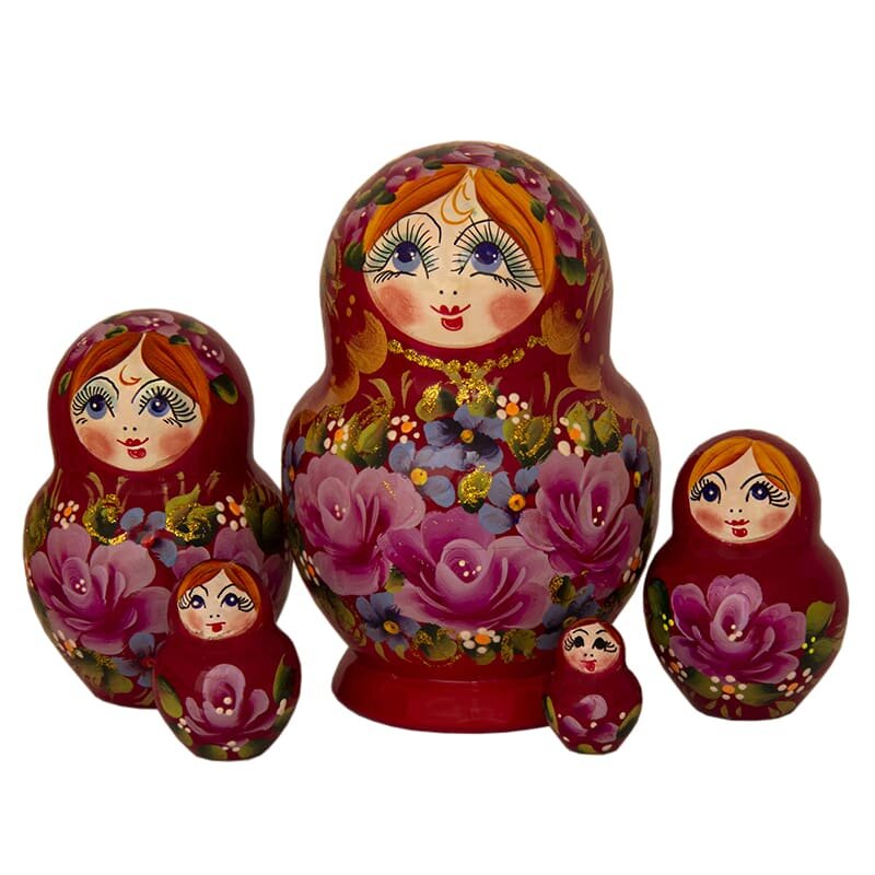 Авторская деревяная матрешка расписная Сиреневые цветы 5 мест 13 см