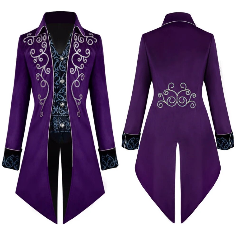 Мужской стимпанк сюртук из полиэстера Фиолетовый, L, фиолетовый