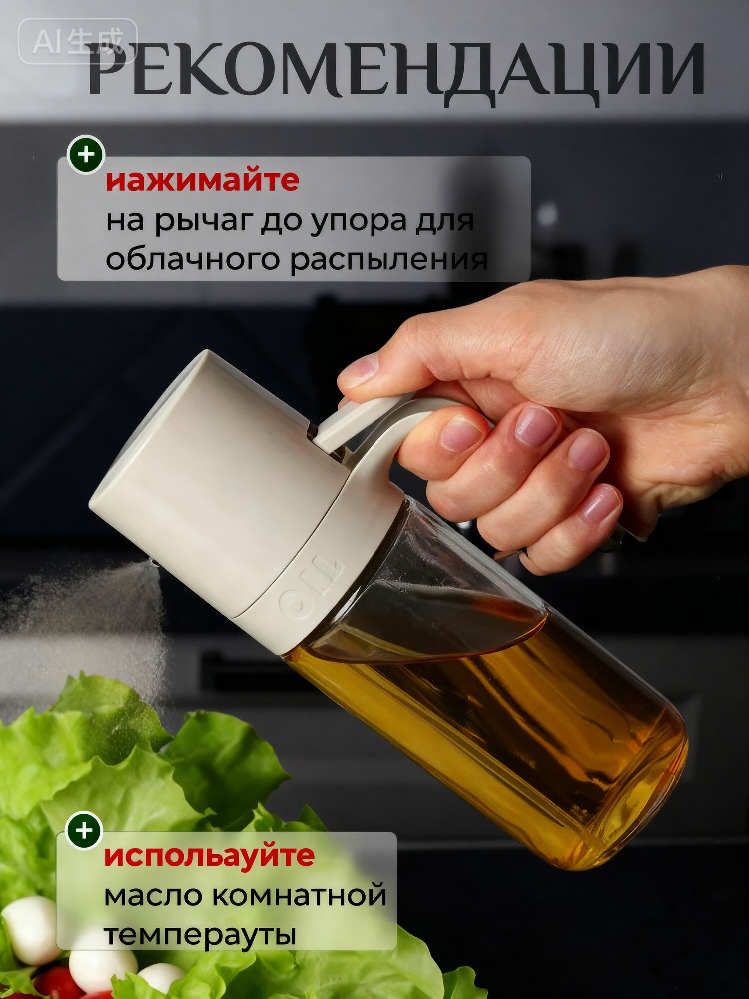 Распылитель масла 250мл для жарки и выпечк, Равномерное распыление, белое