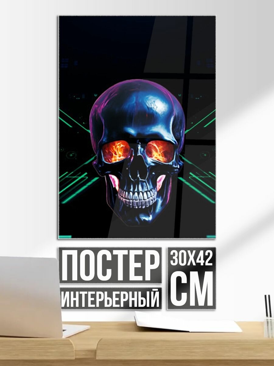 Постер на стену Череп с пламенем в глазницах