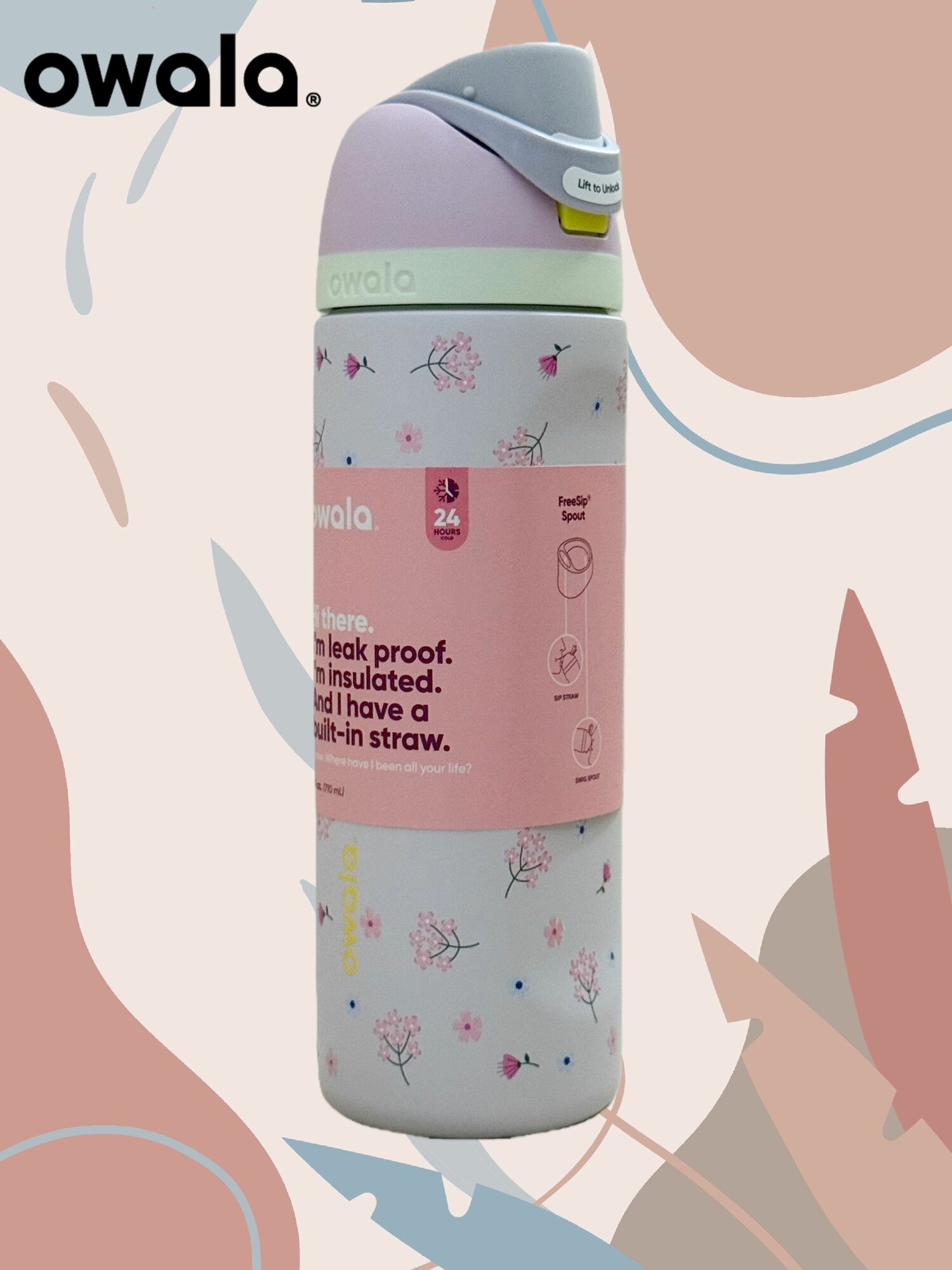 Бутылка Owala Freesip 24oz(710 мл): умная крышка с трубочкой. Непроливайка для школы и офиса. Сохраняет холод 24ч. Стильный подарок.