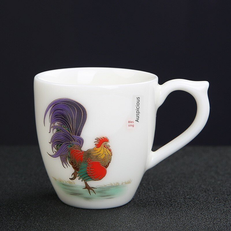 Чайная чашка из белого фарфора Дехуа в форме петуха, мастерская чашка, керамическая чашка для кунг-фу с ручкой, чайная
