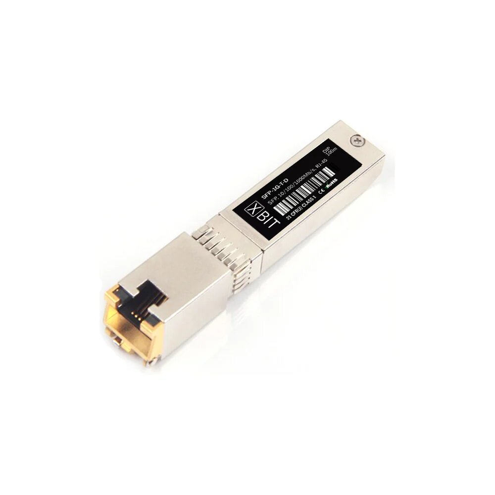 Модуль XBIT SFP 1G электрический 100м DIP S1GRJ-45100-D металлический, защита IP20, RJ‑45 разъём, однооптоволоконный