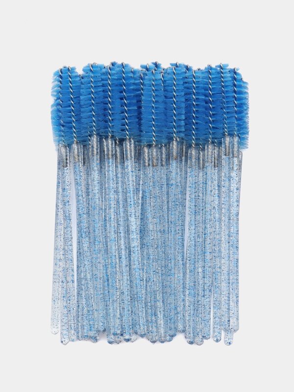 Одноразовая щеточка для ресниц и бровей, акриловый синий стержень и синяя кисть, 50 штук