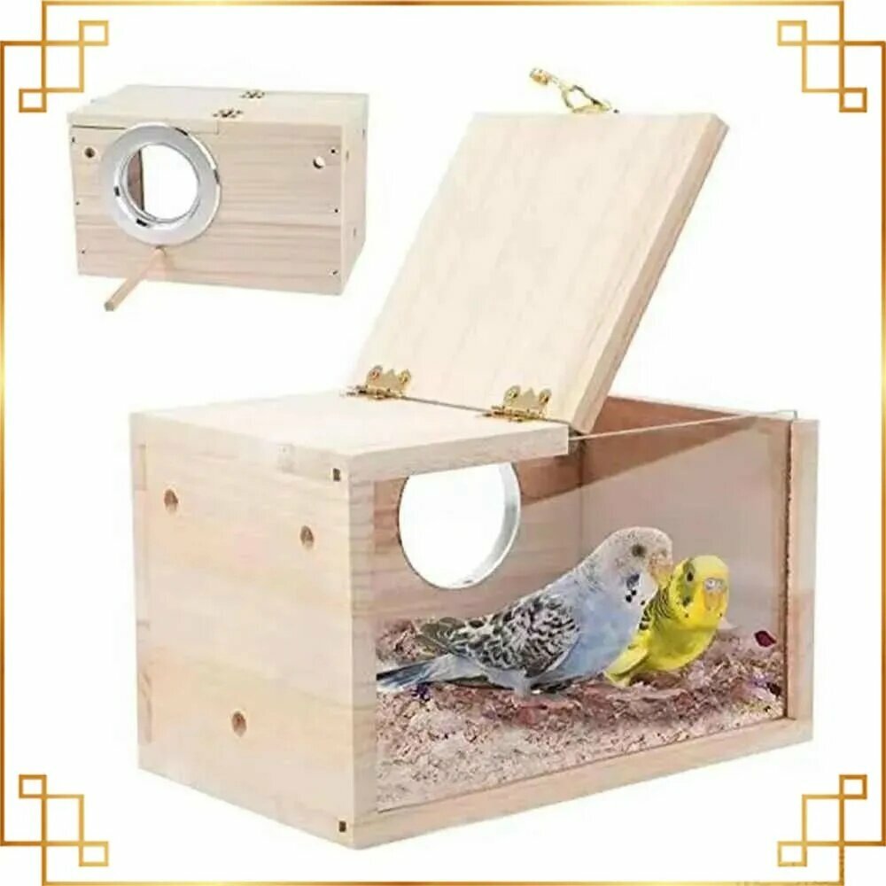 Прозрачный домик для попугаев из натурального дерева, скворечник для неразлучников и волнистых попугайчиков, удобное гнездо для отдыха и размножения
