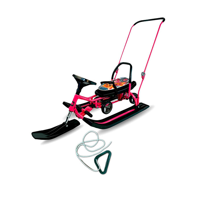 Детский снегокат Барс "Wheel", Котик-тракторист, c П-образным толкателем и колесной базой