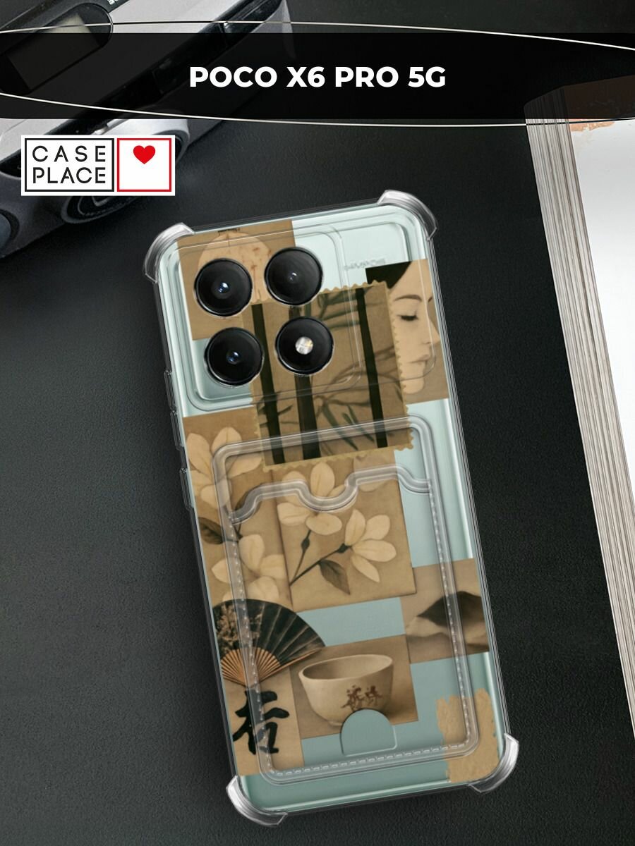 Чехол на Xiaomi POCO X6 PRO 5G (Поко X6 Про 5G) с картой и принтом Японские марки сепия