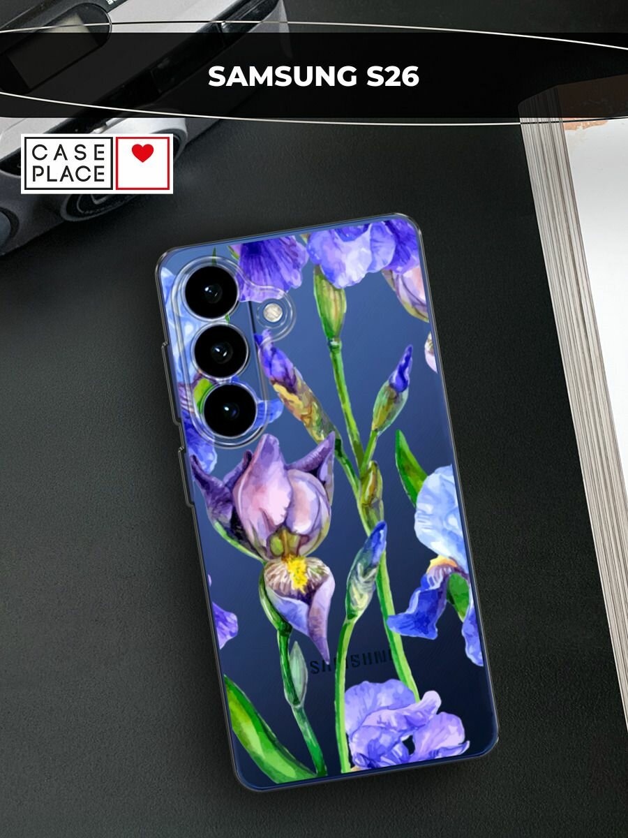 Чехол на Samsung Galaxy S26 / Самсунг Галакси S26 с принтом Синие ирисы, прозрачный