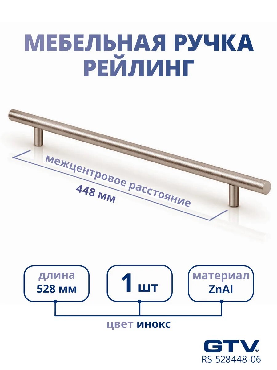 Ручки рейлинг для мебели 448 мм GTV RS-528448-06 1шт металл цвет инокс