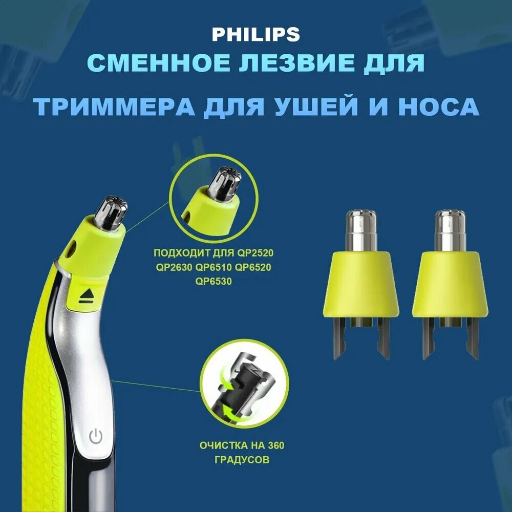 Сменные насадки для триммера Philips OneBlade Nose Hair Round для QP2520 QP2630 QP6510 QP6520 QP6530, 2 шт.