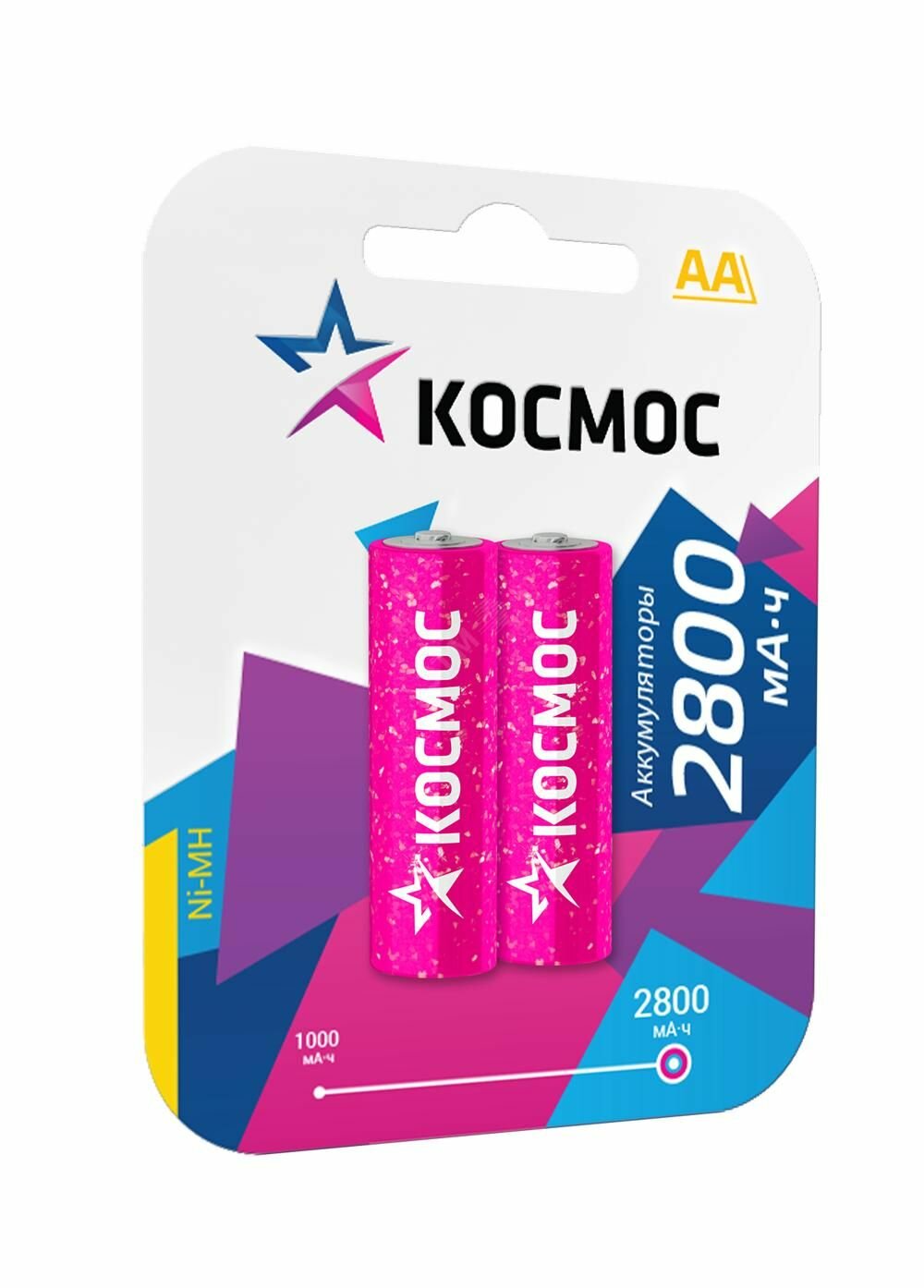Аккумулятор Космос типоразмер R6 AA, никель-металлгидридный, емкость 2800 мАч