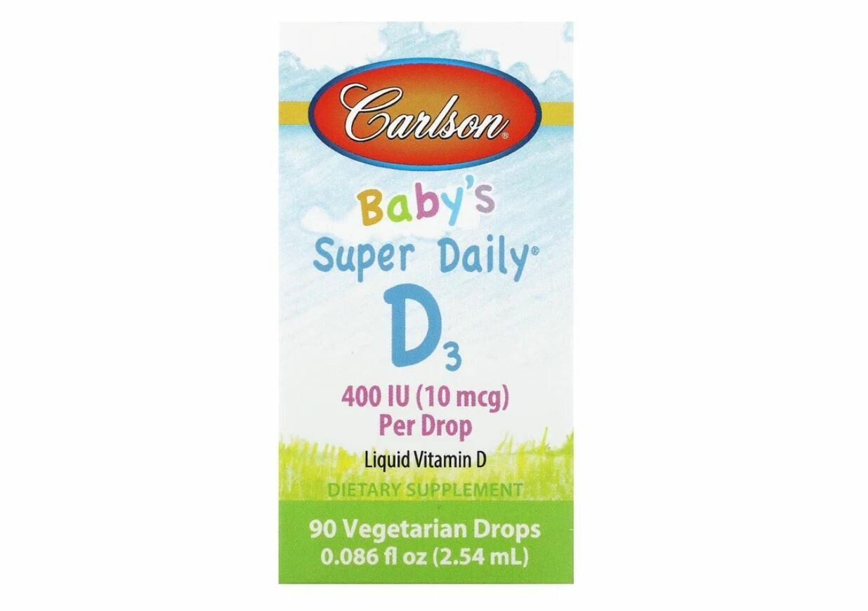 Carlson - Baby's Super Daily D3, Витамин D3 капли для детей 400 МЕ для здорового развития