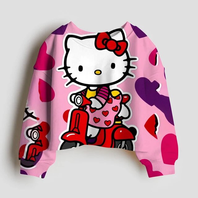Детская толстовка с принтом Hello Kitty, одежда для детей на весну и осень, простая свободная толстовка с длинными рукавами Hello Kitty.