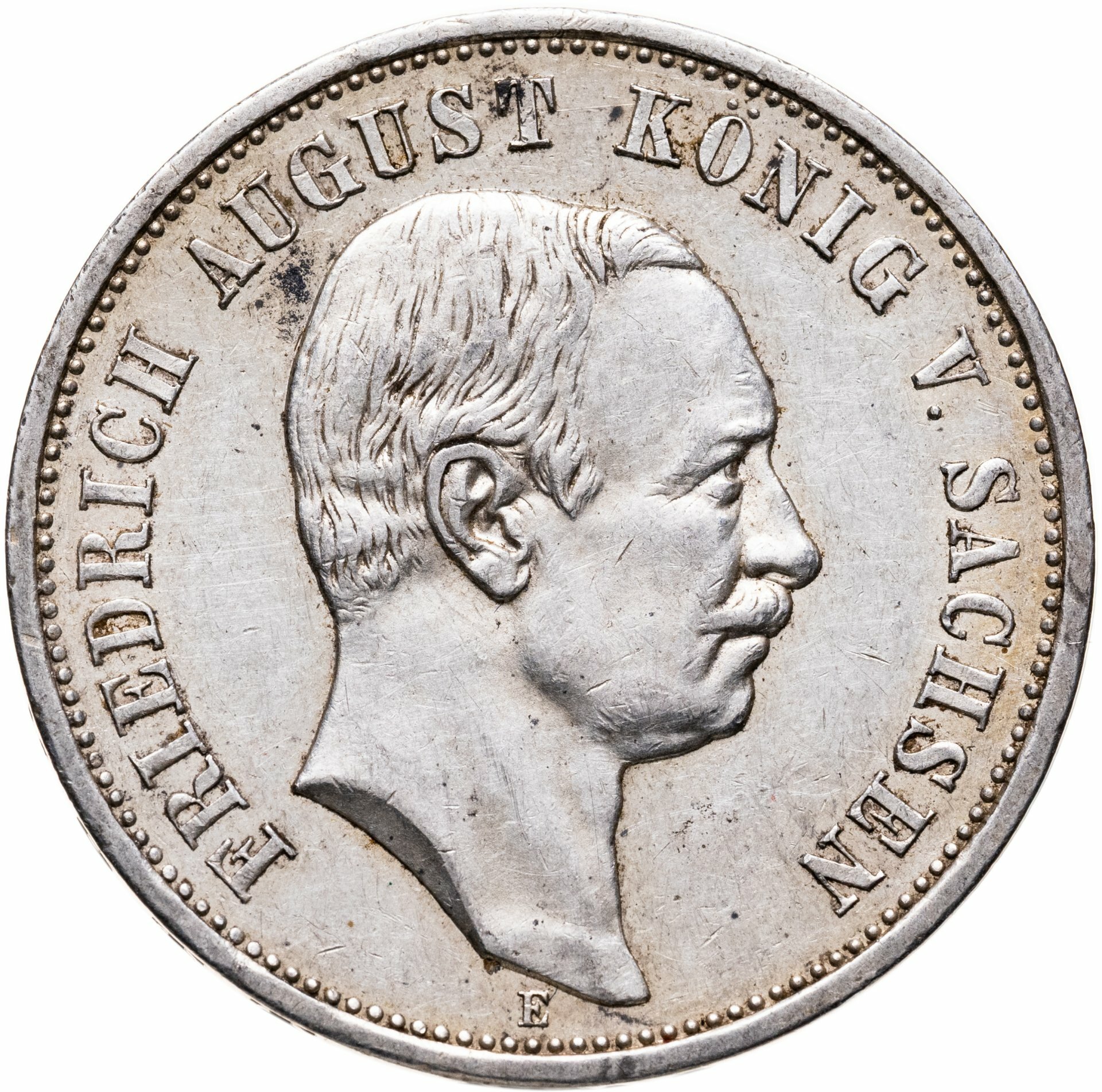 Германия Саксония 3 марки mark 1909 E, Серебро 900, в сохранности AU