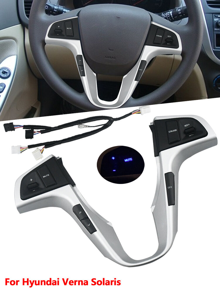 Кнопки рулевого колеса для Hyundai Verna / Solaris 2011-2016 — блок управления аудио, громкостью, круиз, прием звонков (96700-1R0304X)