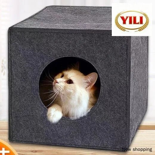 Складной квадратный домик для кошек, войлочный складной дом - коробка, лежанка для кота, котенка и маленьких собак