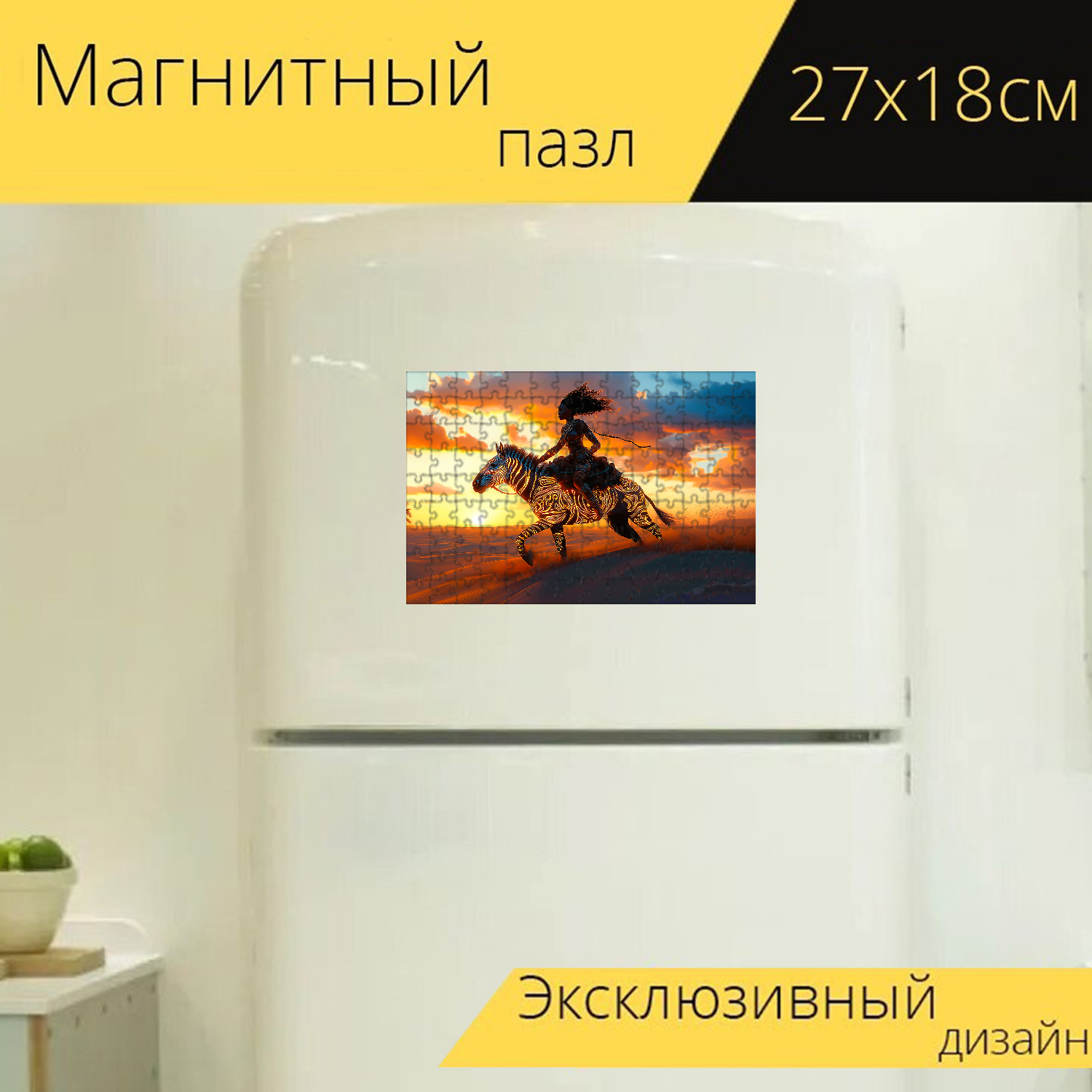 Магнитный пазл "Прогулки Люди и животные пустыни Африка" на холодильник 27 x 18 см.