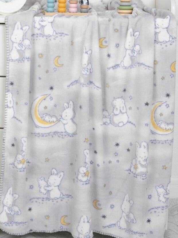 Плед детский для новорожденных 100х140 см плюшевый в кроватку "Лунный зайчик"