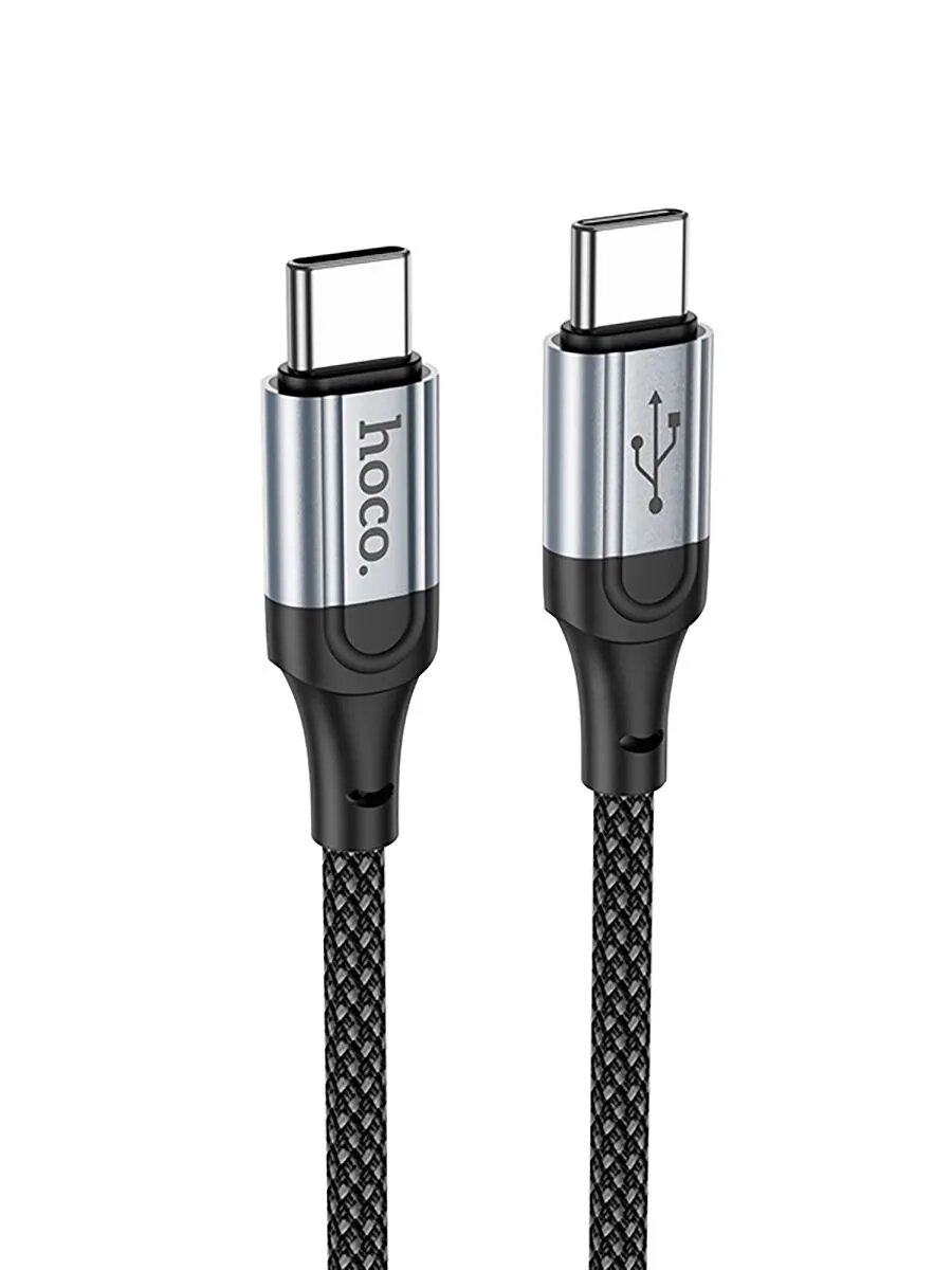 Кабель плетеный Hoco X102 Type-C to Type-C, 60W, 3А, 1 метр, черный / провод с быстрой зарядкой для Android, iPhone с USB-C (15, 16, 17)