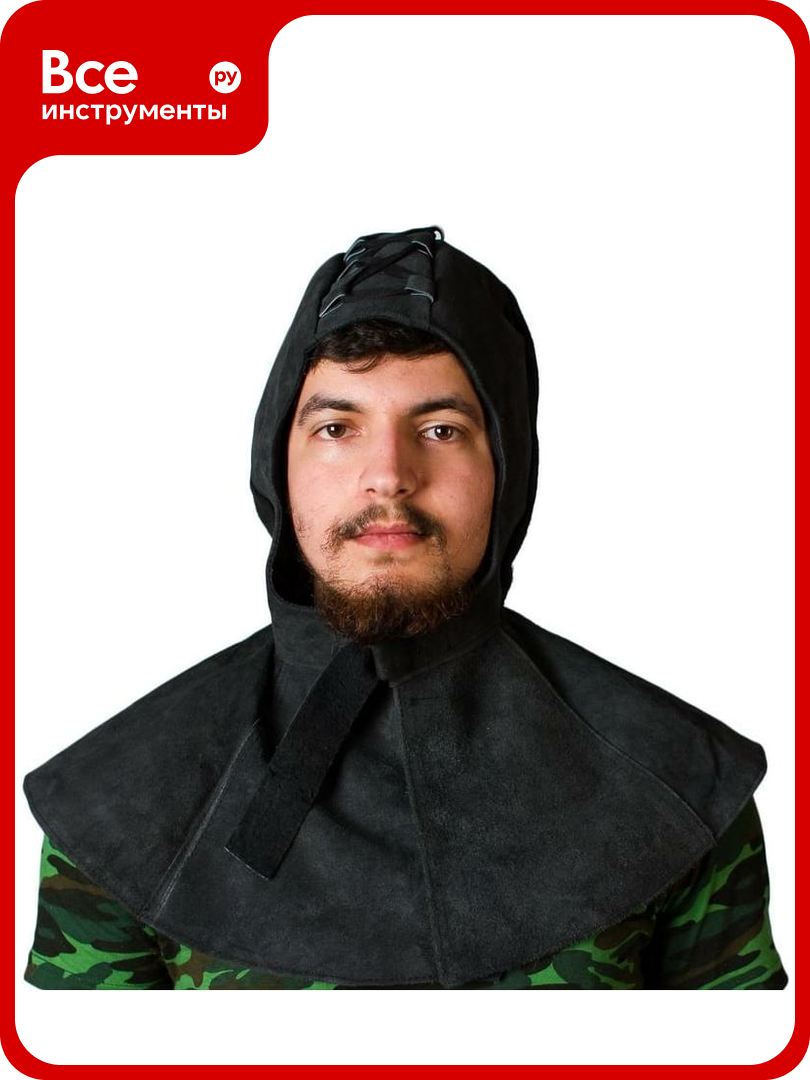 Спилковый подшлемник ООО Комус черный 1413919, универсальный аксессуар для крепления под шлем, изготовлен из спила