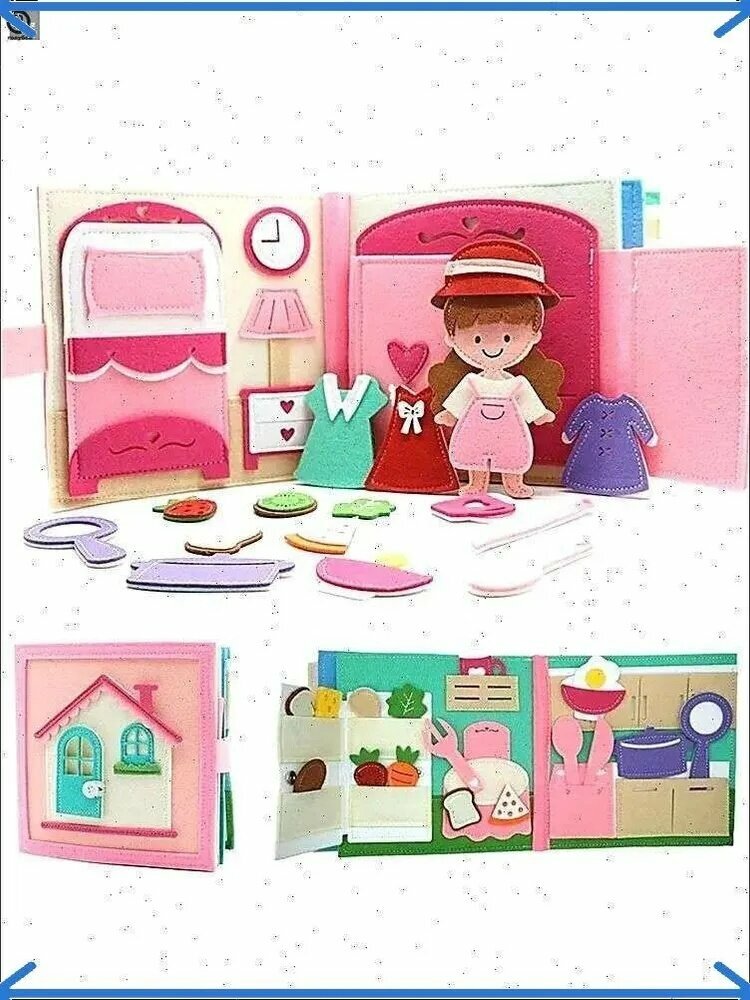 Развивающая мягкая книжка для девочек, набор для кукольного домика из фетра на липучках "Одевалка"