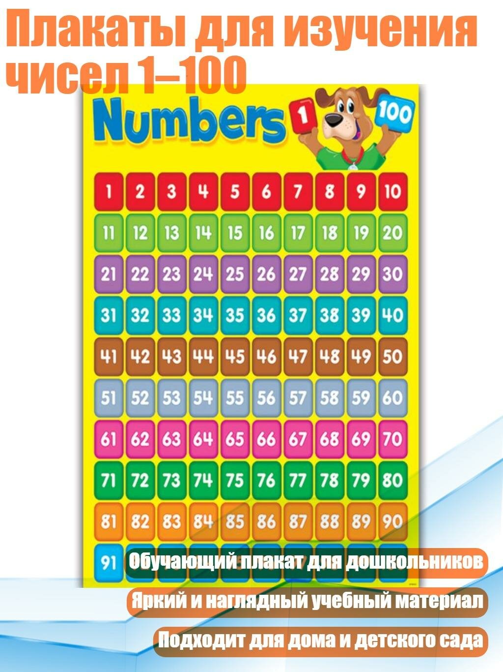 Плакаты для изучения чисел 1–100, 30х42см-16