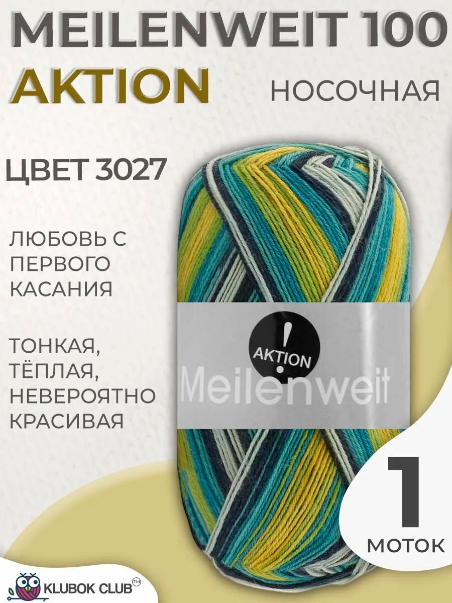 Пряжа для вязания Lana Grossa Meilenweit 100 Aktion носочная, цвет 3027, 1 моток