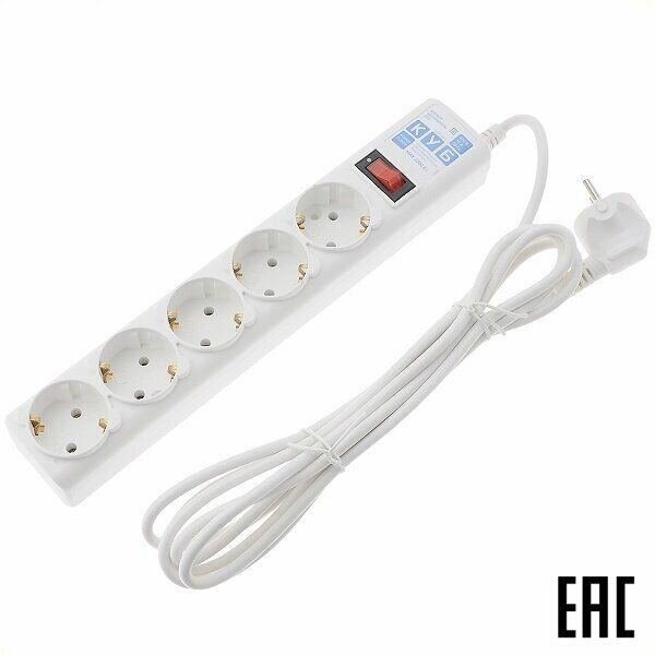 Сетевой фильтр Power Cube "КУБ" серии SPG-B, 5 розеток, 10А, 2200Вт, белый, 3 метра