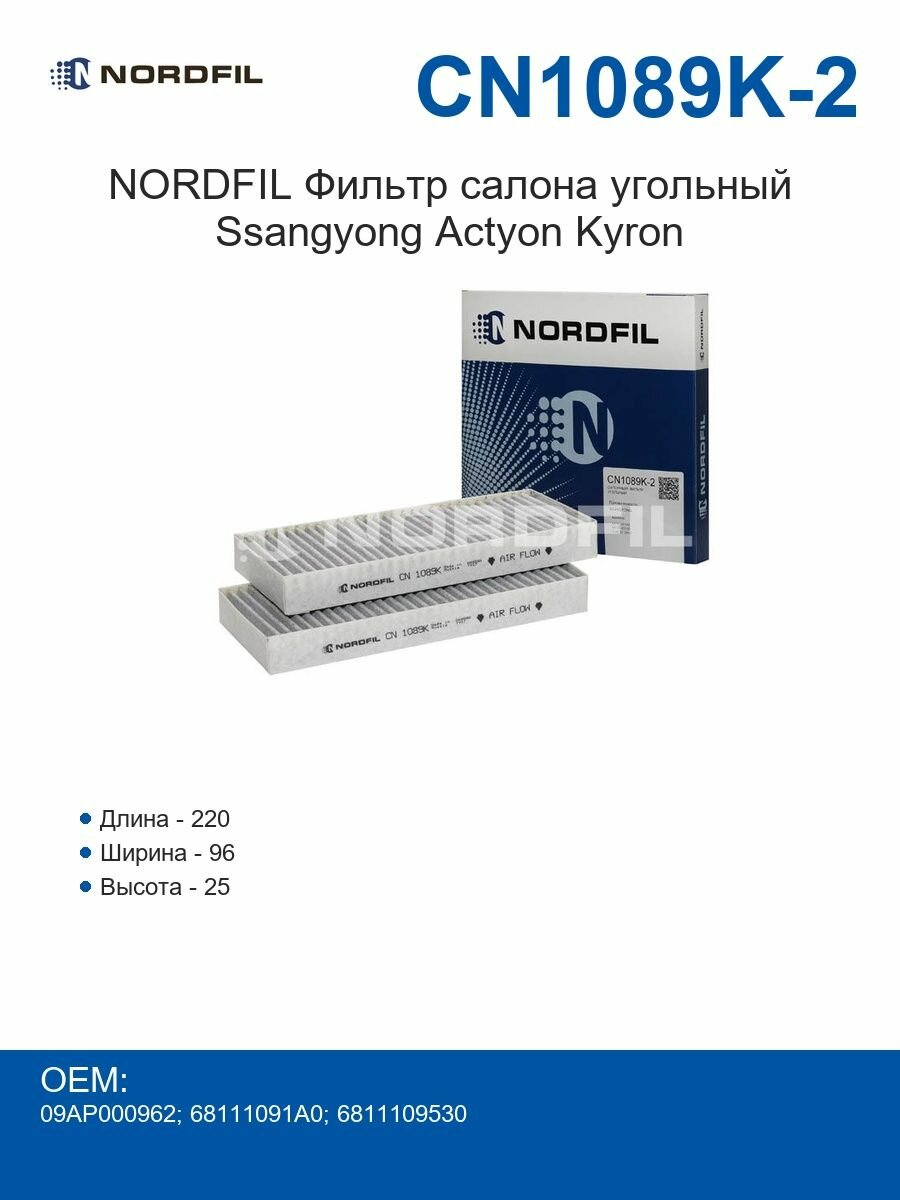 NORDFIL Фильтр салона угольный Ssangyong Actyon Kyron