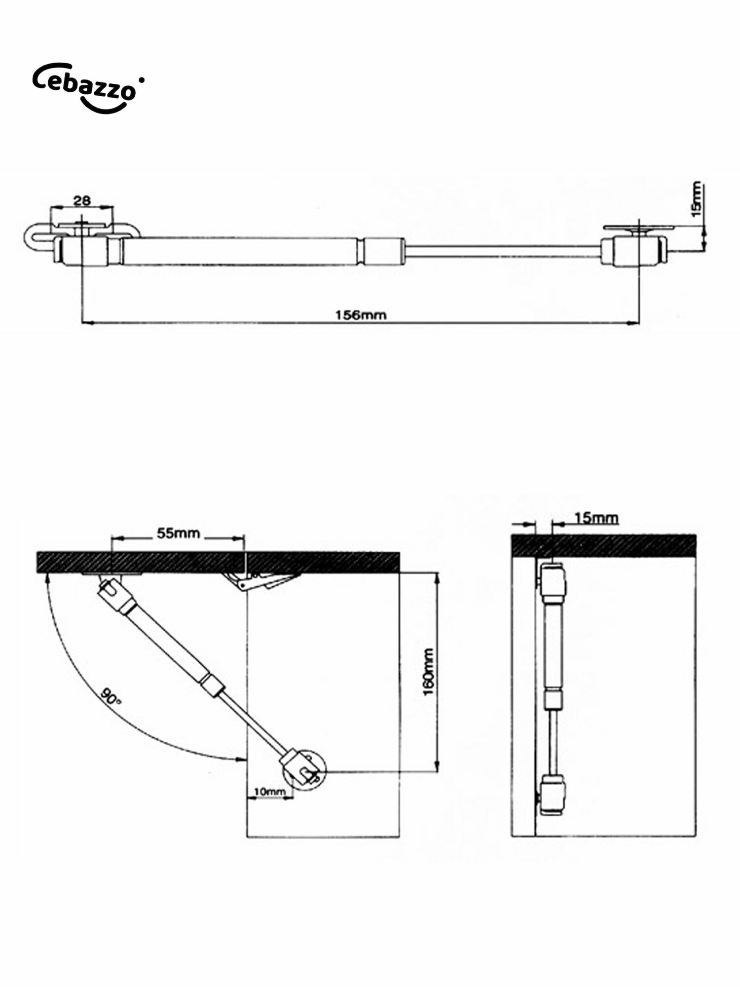 Газлифт мебельный короткий 160 мм усилие 80 N, 2 шт