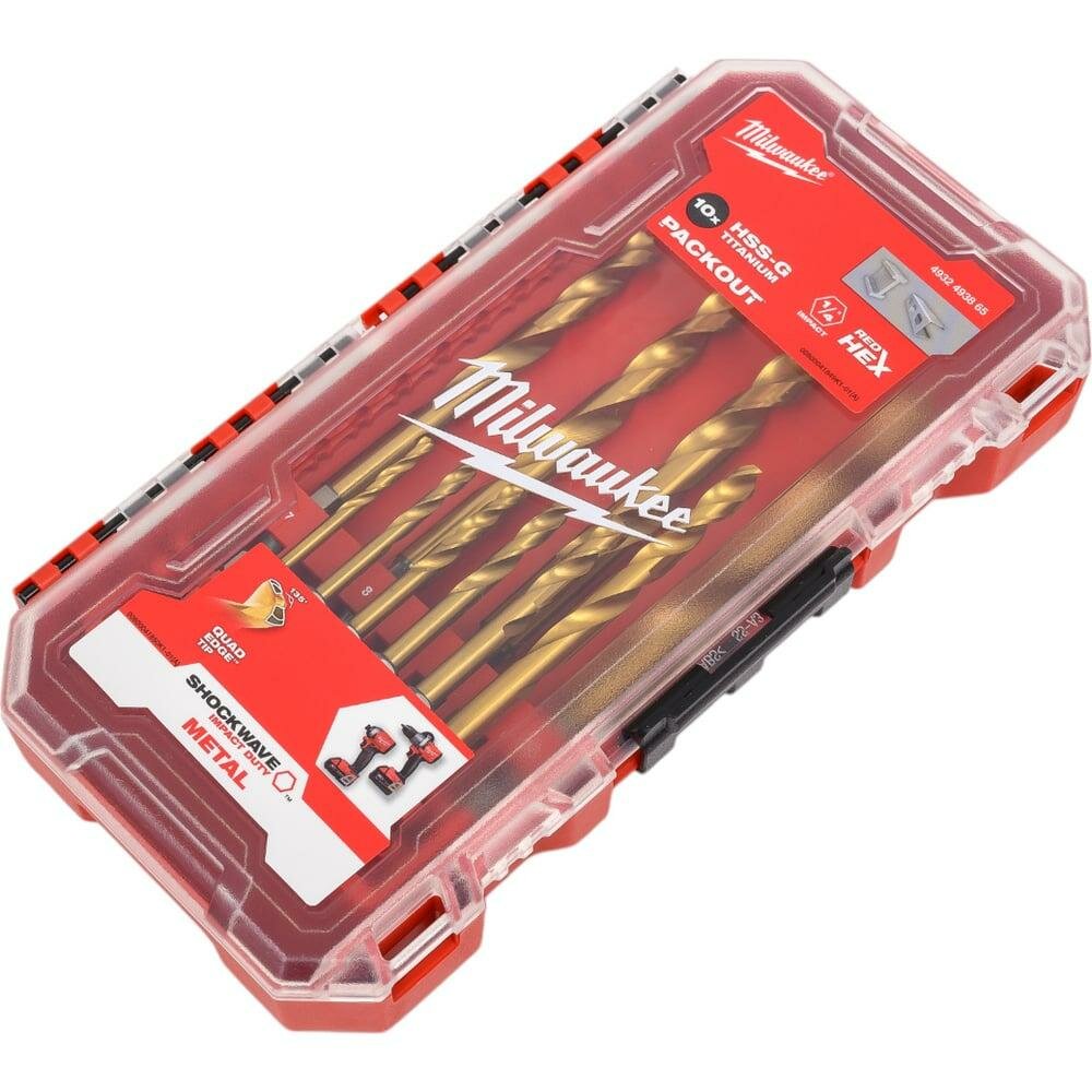 Сверла по металлу RedHEX HSS-TiN набор 10 ед. (3-10 мм) GEN II Milwaukee 4932493865