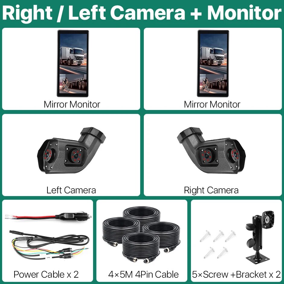 GreenYi BSD Радиолокационная тревога Автомобиль DVR Видео Запись 2 канала AHD Камера бокового обзора и грузовик Автобус 10,36 дюйма